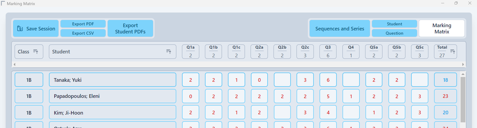 Marking Matrix